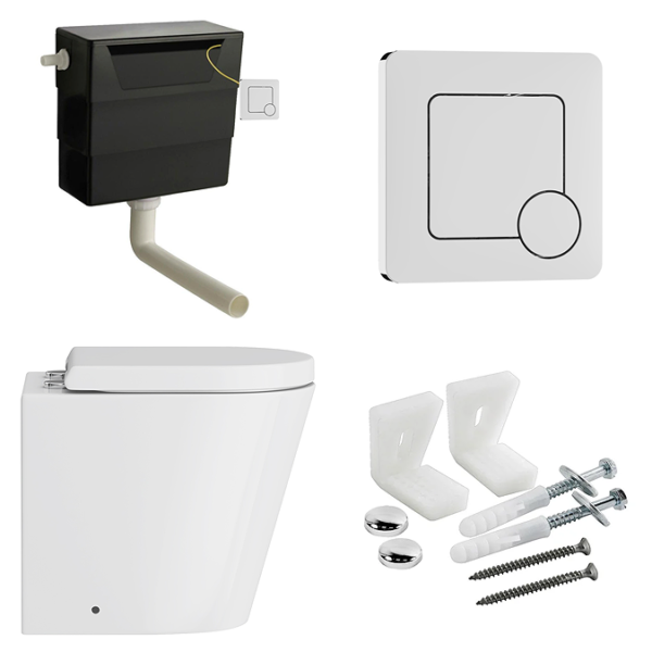 Arezzo BTW Toilet Pan with Soft Close Seat + Concealed Cistern (Chrome ...