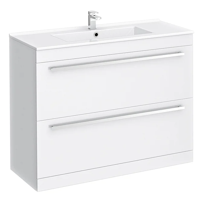 Nova 1000mm Vanity Sink With Cabinet – Modern High Gloss White - Fizzy Bath