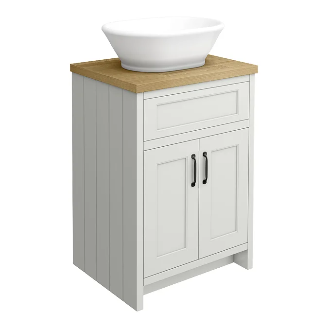 Chatsworth 610mm Grey Countertop Vanity with Beech Worktop, Oval Gloss ...