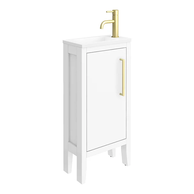Montrose 400mm White Cloakroom Vanity Unit with Brushed Brass Handle ...