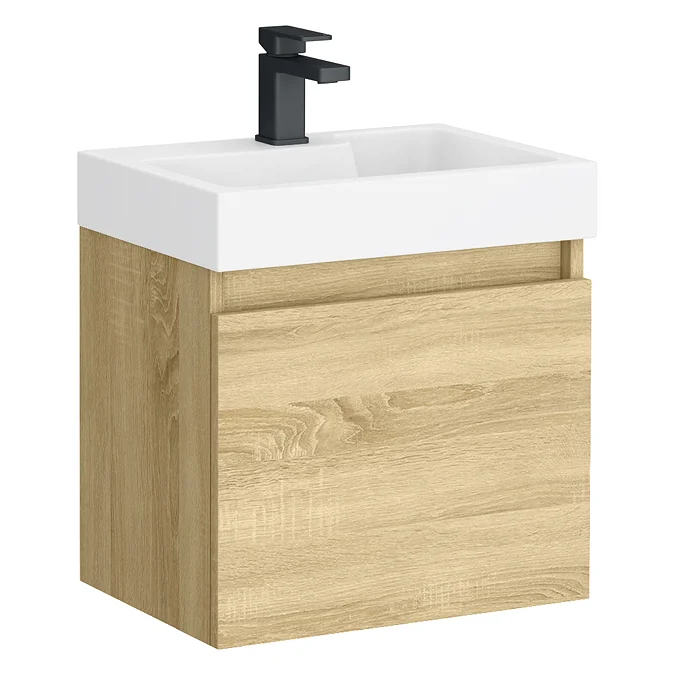 Milan Juno Slim Wall Hung Vanity Unit – Natural Oak – 500 x 300mm ...