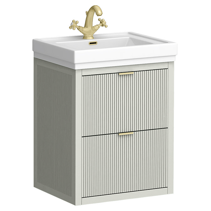 Padstow 610mm Wall Hung Vanity Unit – Satin Grey, Slatted 2-Drawer with ...