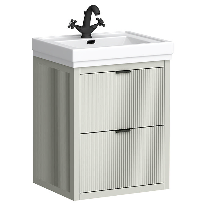 Padstow 610mm Wall Hung Vanity Unit – Satin Grey, Slatted 2-Drawer with ...