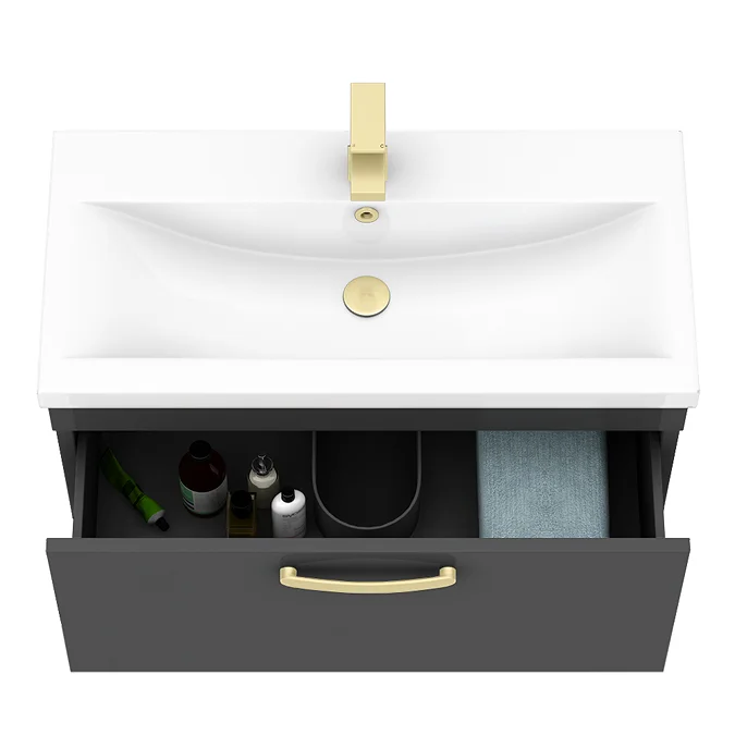 Brooklyn 800mm Gloss Grey Wall Hung Vanity Unit – Single Drawer with ...