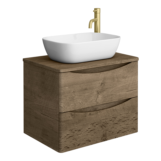 Monza Chestnut Wall Hung Countertop Vanity Unit – 600mm 2 Drawer with ...