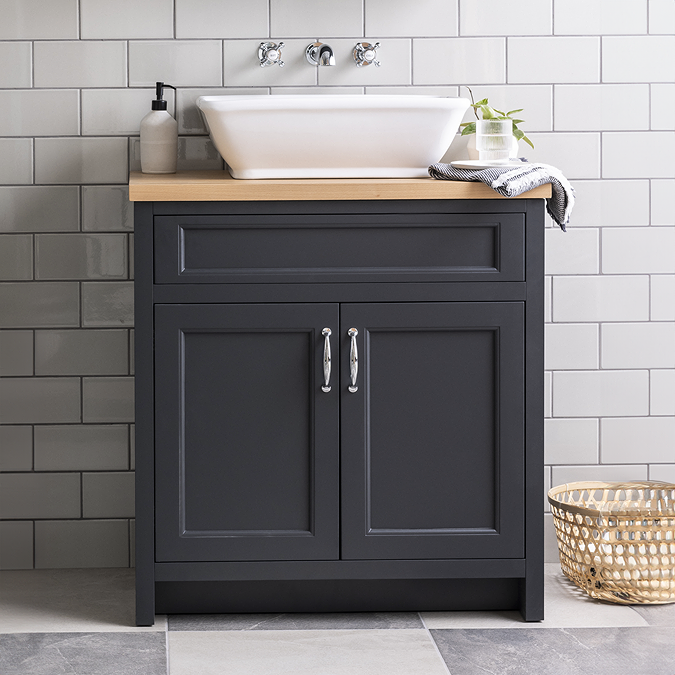 Chatsworth 810mm Graphite Countertop Vanity with Beech Worktop ...