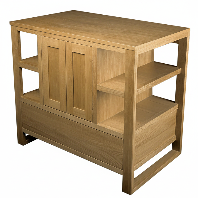 Trafalgar 900mm Solid Oak Vanity Unit with Matt Black Handles & Gloss ...