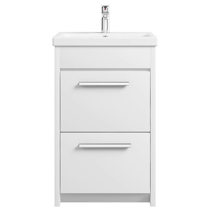 Clarity Satin White 510mm Floor Standing Vanity Unit with Ceramic Basin ...