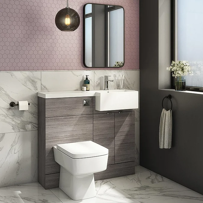 Brooklyn 1000 Grey Avola Semi-Recessed Combination Unit (Square Basin ...