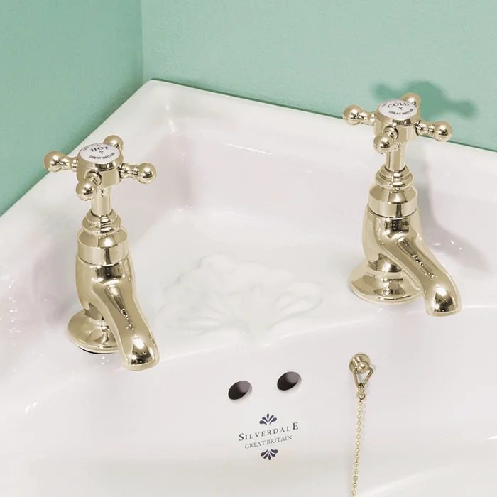 Silverdale Victorian Cloakroom Basin Pillar Taps Gold - Fizzy Bath