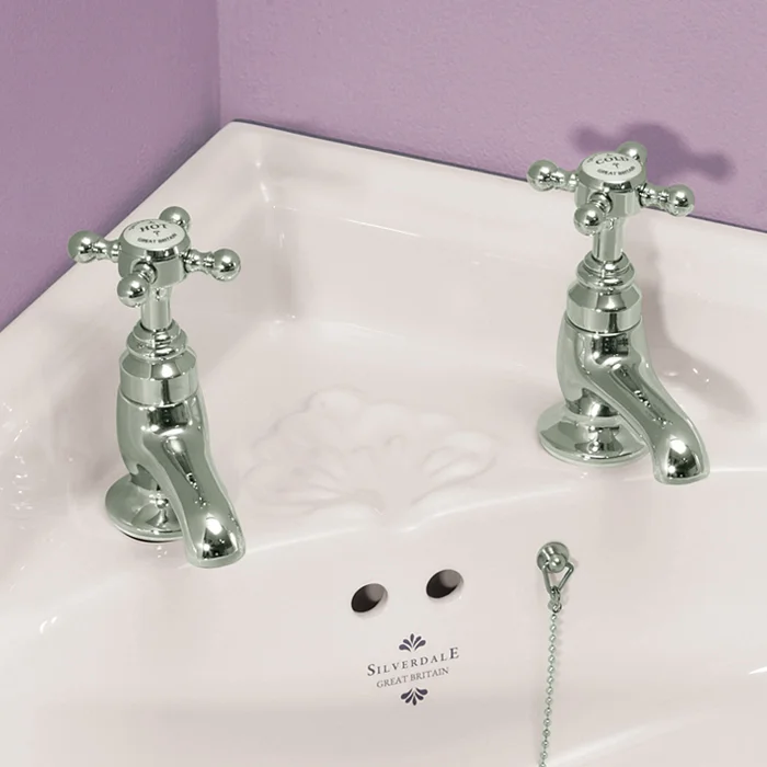 Silverdale Victorian Cloakroom Basin Pillar Taps Nickel - Fizzy Bath